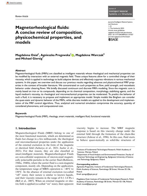 Pdf Magnetorheological Fluids A Concise Review Of Composition Physicochemical Properties