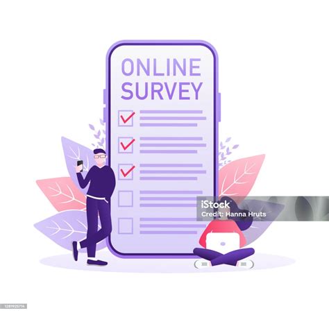 라인 온라인 설문 조사 사람들 어떤 목적을 위해 훌륭한 디자인 설문 조사를 하는 사람들과 스마트폰 기술 개념 개념에 대한 스톡 벡터 아트 및 기타 이미지 Istock