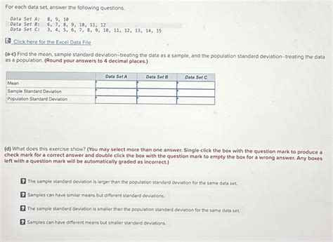 Solved For Each Data Set Answer The Following Chegg Com