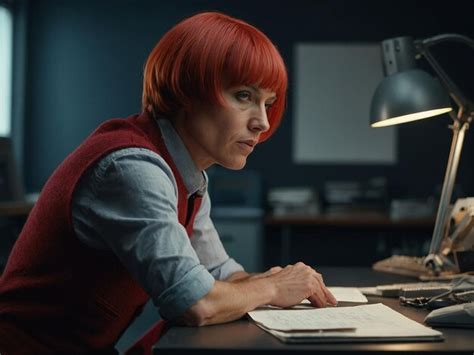 An Adult With Red Skin And Bob Cut Leaning Against A D 11 Premium Ai