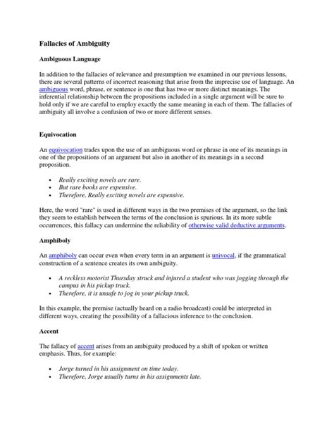 Fallacies Of Ambiguity Download Free Pdf Argument Fallacy