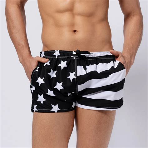A New Men S Board Shorts Beach Brand Shorts Briefs Men Swimwear Blue Black Flag Swimsuit Swim