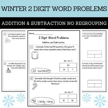 WINTER Digit Addition Subtraction Word Problems No Regrouping