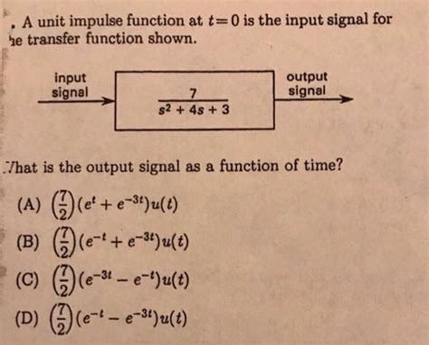 solved a unit impulse function at t 0 is the input signal