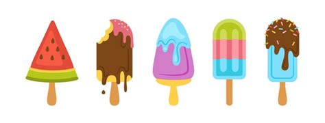 Set Of Colorful Ice Cream Of Popsicle Stick Icon Flat 52 Off