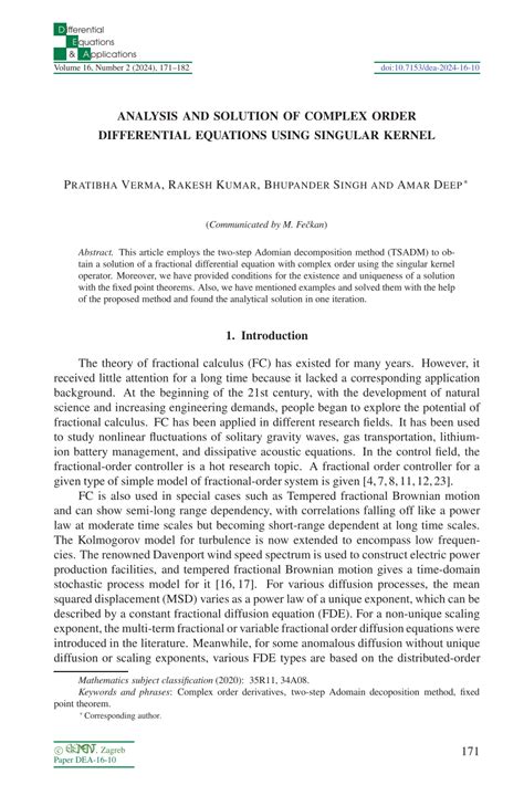 PDF Analysis And Solution Of Complex Order Differential Equations