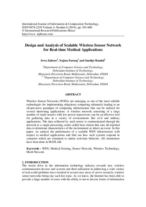 Pdf Design And Analysis Of Scalable Wireless Sensor Network For Real Time Medical Applications