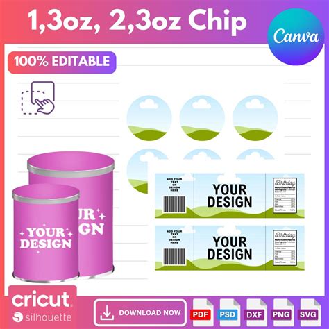 13oz 24 Chip Box Packaging Template Canister Label Snack Stack