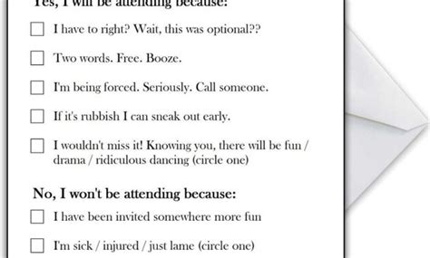 Rsvp Card With Hilarious Options Or Add Your Own Funny Reasons Inside