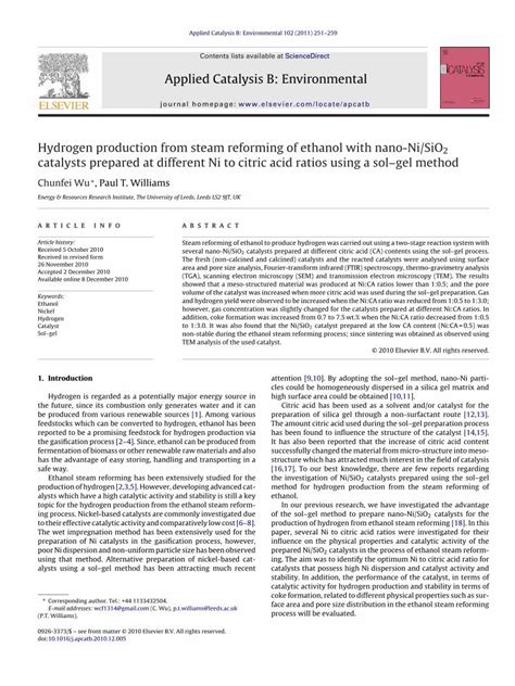 pdf hydrogen production from steam reforming of ethanol with nano ni