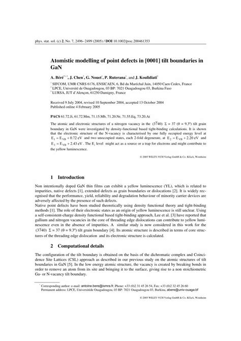 Pdf Atomistic Modelling Of Point Defects In [0001] Tilt Boundaries In