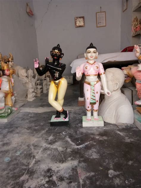 Multicolor Painted Marble Iskcon Radha Krishna Statue For Worship