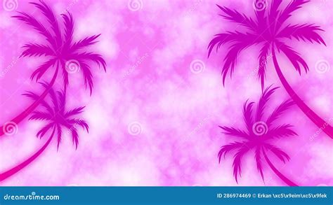Moving Palm Trees Pink Sky And Clouds Barbie Concept Seamless