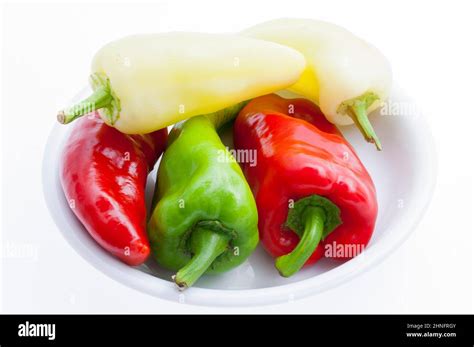 Red Yellow And Green Pointed Peppers Capsicum Annuum Vegetables