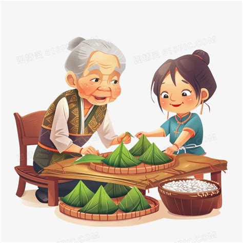 端午节小女孩和奶奶一起包粽子图片免费下载png素材编号vgpi5yle4图精灵