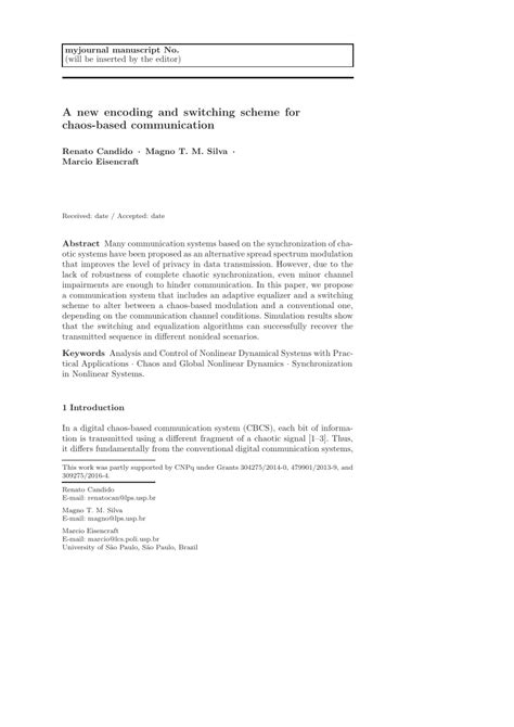 Pdf A New Encoding And Switching Scheme For Chaos Based Communication
