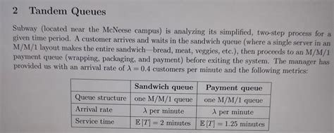 Solved Subway Located Near The Mcneese Campus Is Analyzing