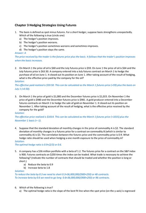 week 2 quiz and tutorial exercises and solutions chapter 3 hedging strategies using futures 1