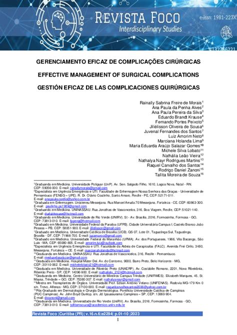 Pdf Gerenciamento Eficaz De Complicações Cirúrgicas