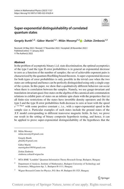 Pdf Super Exponential Distinguishability Of Correlated Quantum States