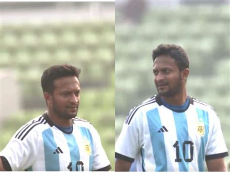 Ind Vs Ban Test Shakib Al Hasan Plays Football While Wearing Lionel