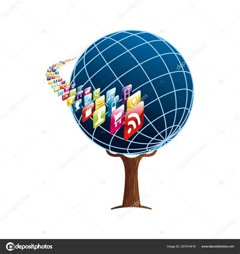 Tree Mobile Phone App Icons Concept Illustration Global Communication Internet Stock Vector
