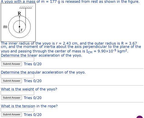 Solved A Yoyo With A Mass Of M G Is Released From Rest Chegg Com