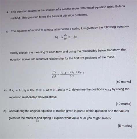 Solved This Question Relates To The Solution Of A Second Chegg Com