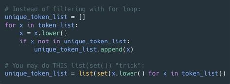 Example Of A Pythonic Way Of Writing Code Task Filter Out Duplicated Tokens Above A