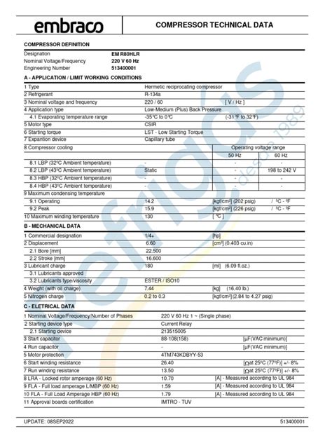 Compressor Embraco 1 4 Hp Emr80hlr R134a 220v Pdf Evaporation Alternating Current
