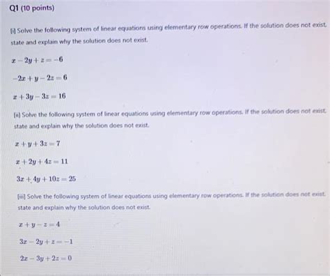 Solved Q1 10 Points I Solve The Following System Of