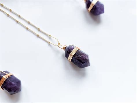 Amethyst Double Terminated Wire Wrap Gold Necklace Angelic Roots