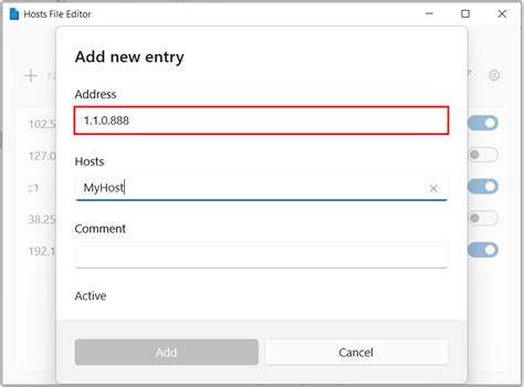 Hosts File Editor Add Indicator Why An Entry Cant Be Created · Issue