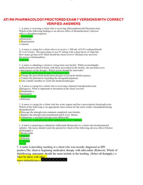 Ati Pharmacology Proctored Exam 20242025 Questions And Answers Latest