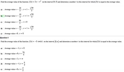 solved find the average value of the function f x 2x