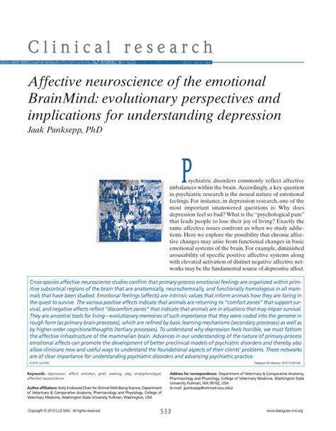 Pdf Affective Neuroscience Of The Emotional Brain Mind Evolutionary