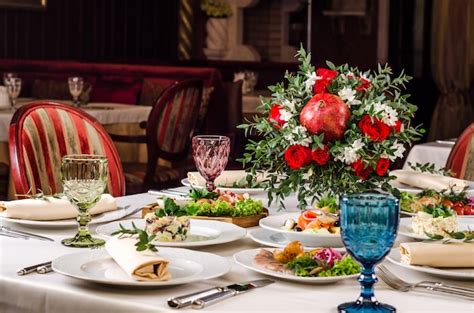 Premium Photo Served For Holiday Banquet Restaurant Table With Dishes