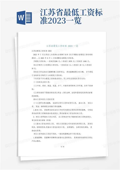 江苏省最低工资标准2023一览word模板下载编号lkydodmw熊猫办公