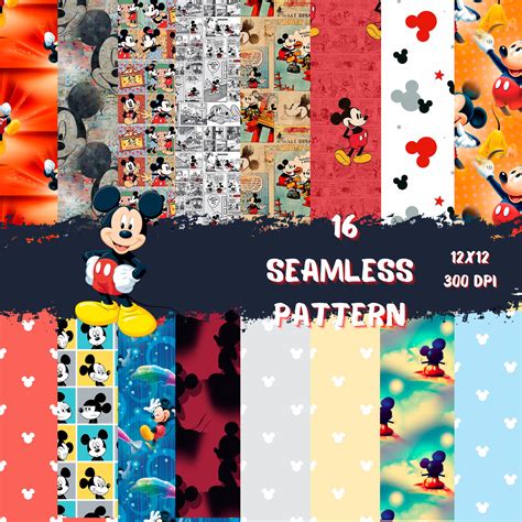 Mickey Mouse Seamless Pattern 12x12 Digital Paper 300dpi Etsy