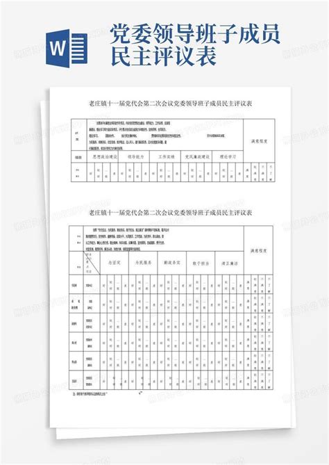 党委领导班子成员民主评议表Word模板下载 编号qbnzknzo 熊猫办公