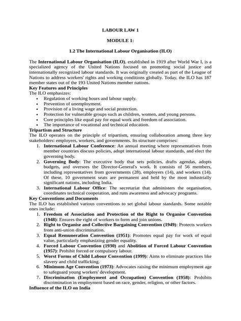 Ilo Under Labour Law Notes Pdf International Labour Organization