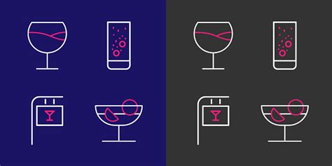 세트 라인 칵테일 바가 있는 거리 간판 물에 발포성 정제 및 와인 잔 아이콘 벡터 0명에 대한 스톡 벡터 아트 및 기타 이미지 0명 거리 건강 진단 Istock