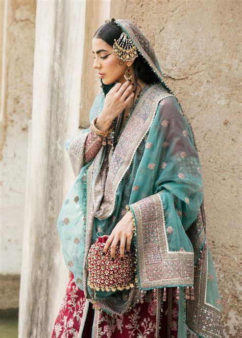 Maroon Pakistani Wedding Dress In Kameez Trouser Style Nameera By Farooq