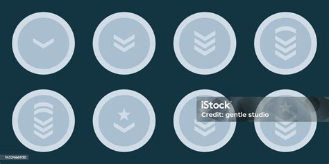 육군 순위 실버 아이콘 군사 배지 휘장 기호 셰브론 스타와 스트라이프 로고 군인 상사 소령 장교 장군 중령 대령 엠블럼 격리된 벡터 일러스트 레이 션 애교점에 대한 스톡