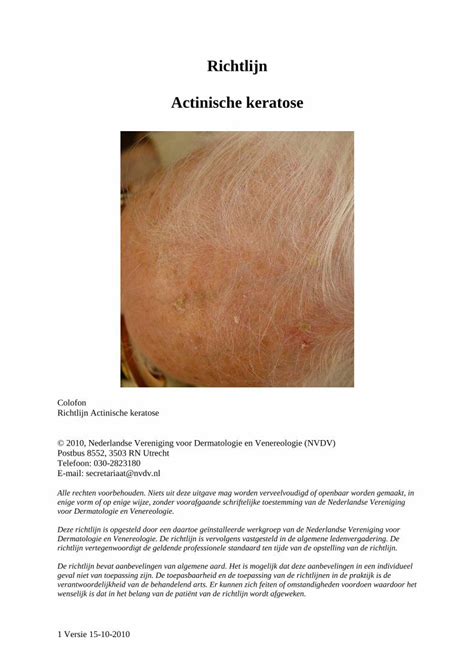 Pdf Richtlijn Actinische Keratose Huidziekten Nl Dermatologie