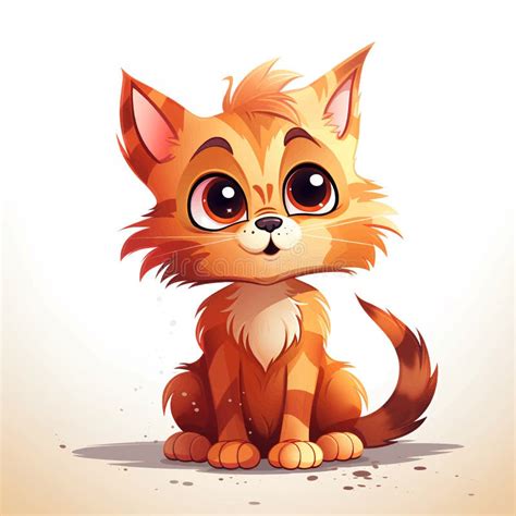 Caricatura Roja Lindo Gato Color Agua Ilustración del Vector
