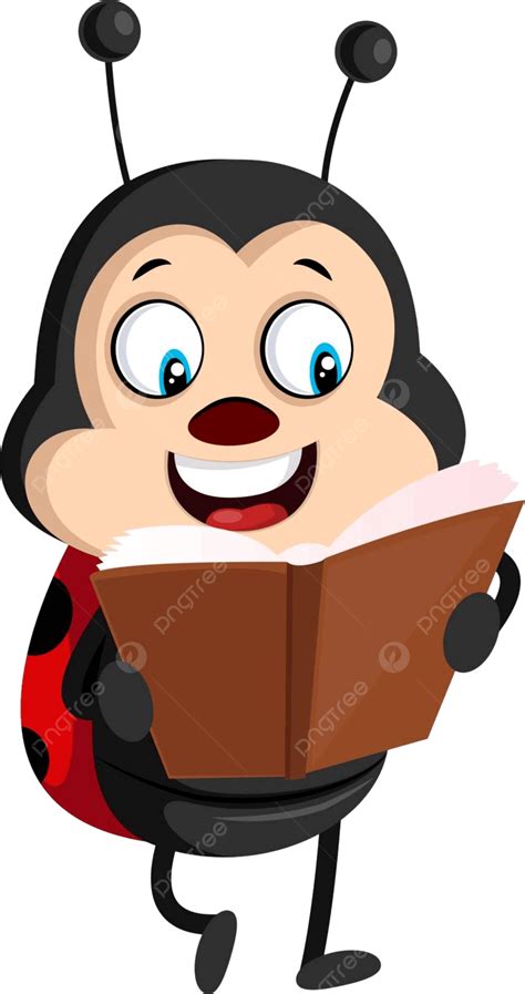 White Background Vector Illustration Of A Ladybug Reading A Book Vector Cartoon Insec Art Png