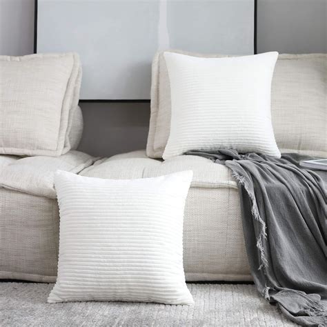 Home Brilliant Pillow Covers 18x18 Striped Corduroy Velvet Cushion