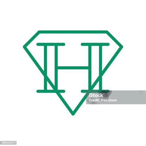 이니셜 H 다이아몬드 로고 개념 아이콘 기호 기호 요소 디자인 라인 아트 스타일입니다 보석 보석 보석 로고타입 벡터 일러스트 템플릿 개성 개념에 대한 스톡 벡터 아트 및