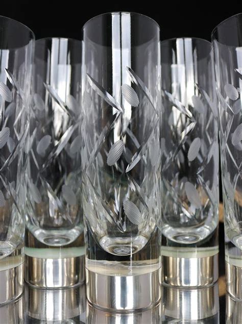 Crystal Long Drink Glasses With 800 Sterling Silver Mounting High Ball